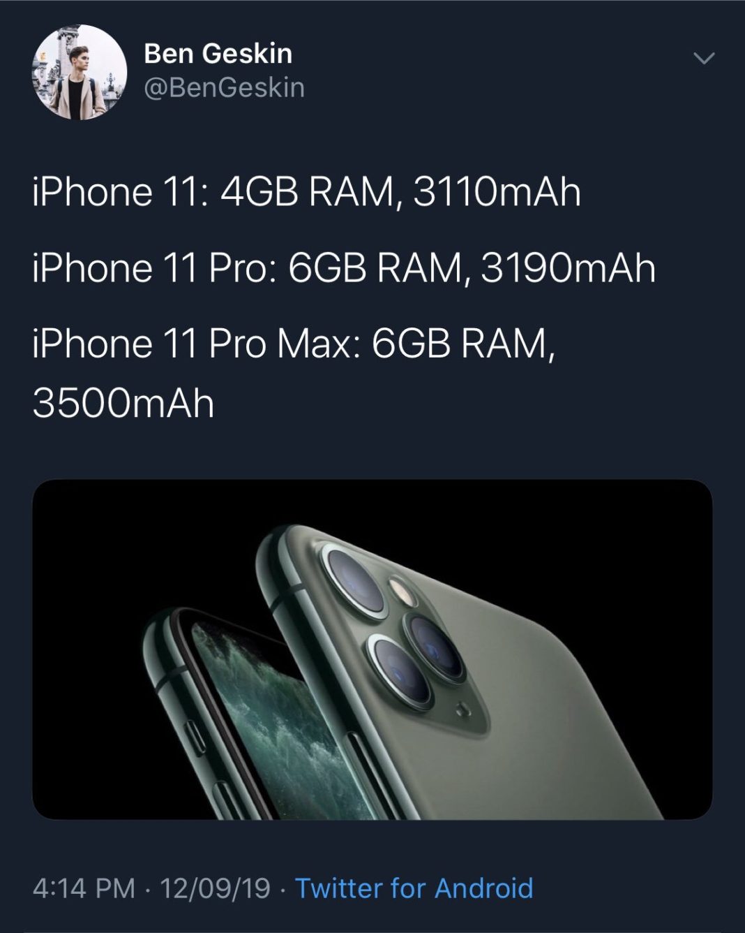 El iPhone 11 Pro puede tener 6 o 4 GB de RAM según la fuente del dato ...